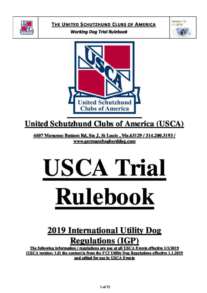 2019 USCA Trial Rulebook ver. 1.0 - United Schutzhund Clubs of America