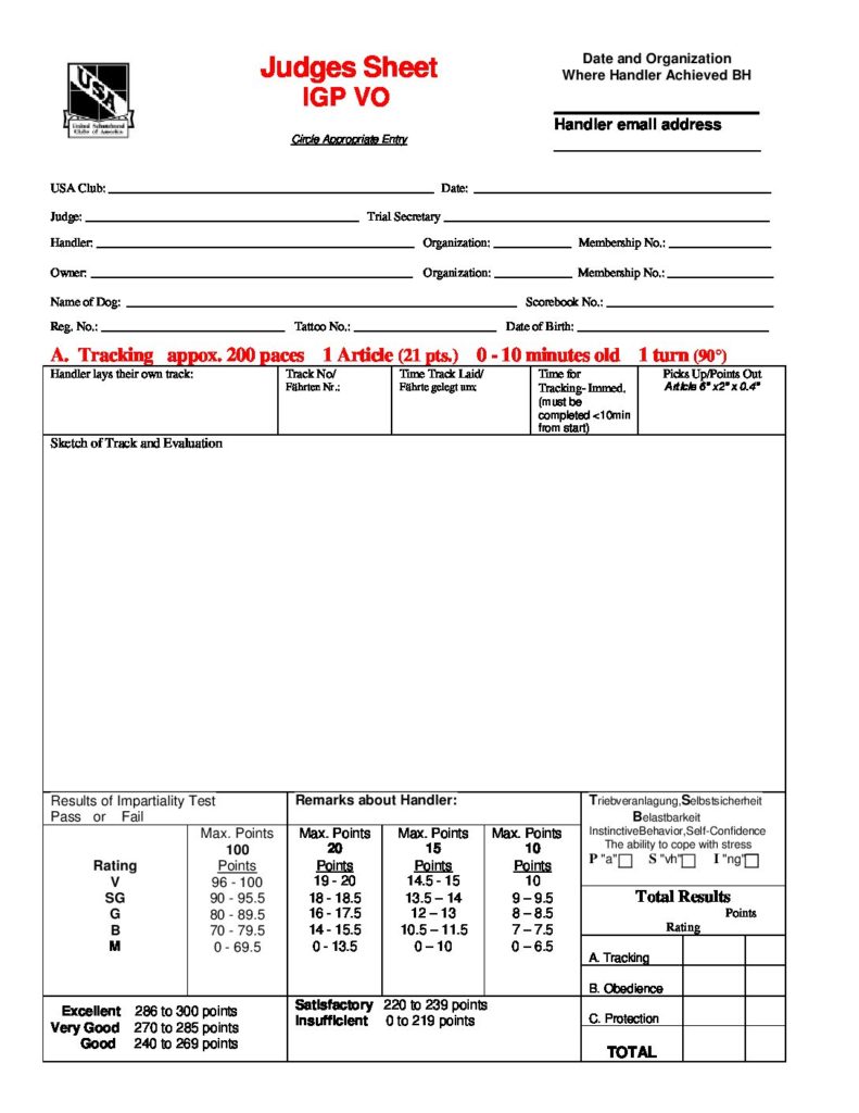 IGP VO Judges Sheet - United Schutzhund Clubs of America